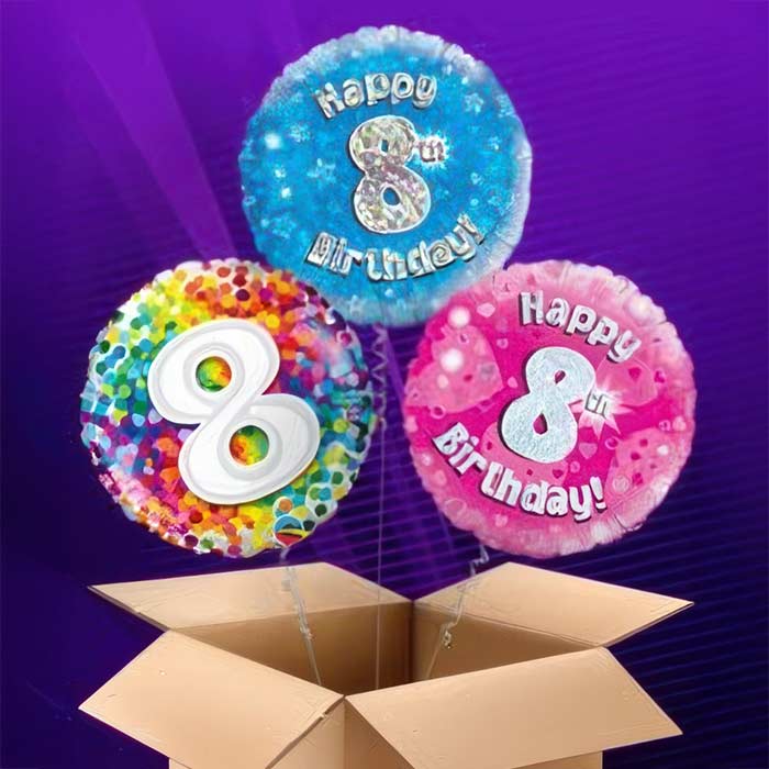 8th Birthday Balloons: Age 8 Helium Balloons - Shop Now – Party Save Smile