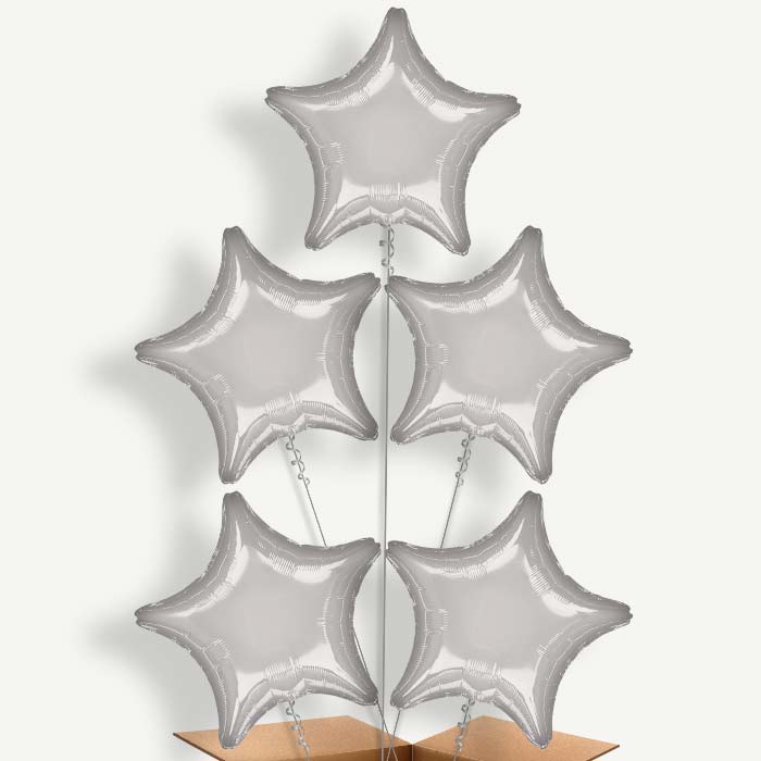 Silver Metallic Star Helium Balloon Cluster | Buy Now – Party Save Smile