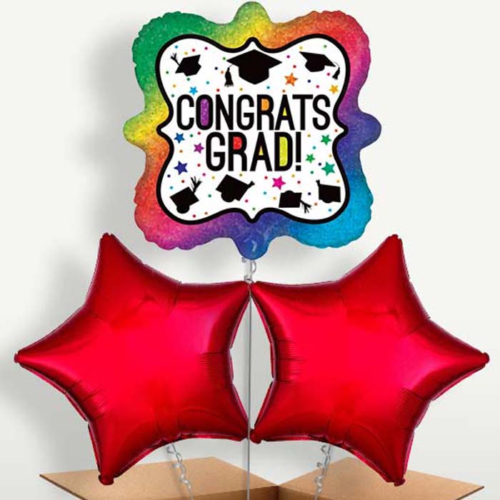 Rainbow Graduation Trio Balloon Cluster inflated with Helium – Party ...