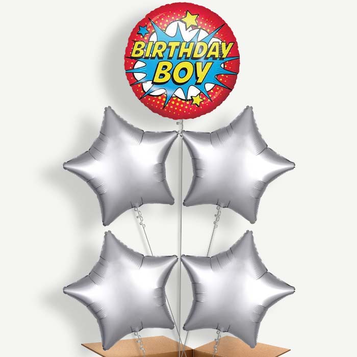 Superhero Inspired Birthday Boy Helium Balloon Cluster – Party Save Smile
