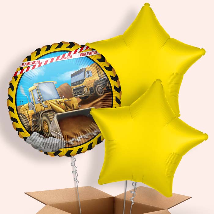 Yellow Construction Digger Balloon in a Box – Party Save Smile