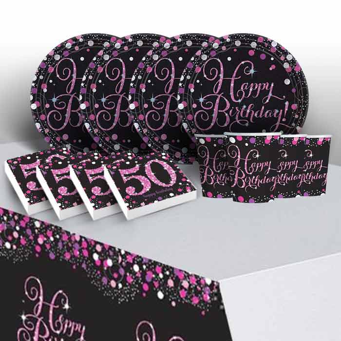 Pink Sparkling 50th Birthday Party Pack: Tableware Party Kit – Party ...