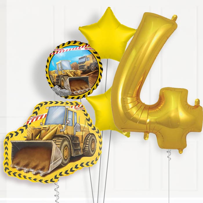 Yellow Construction Digger Helium Balloon Package 4th Birthday – Party ...